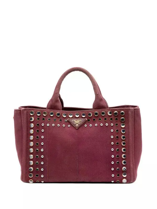 Prada Small Canvas Satchel With Stud Embellishments - Red