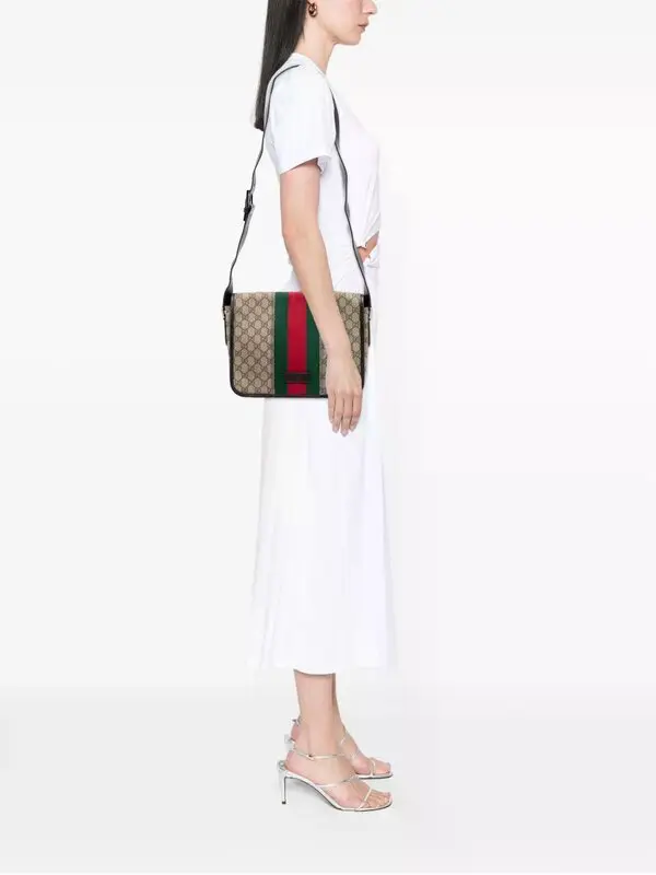 Gucci Gg Supreme Monogram Web Flap Messenger Bag