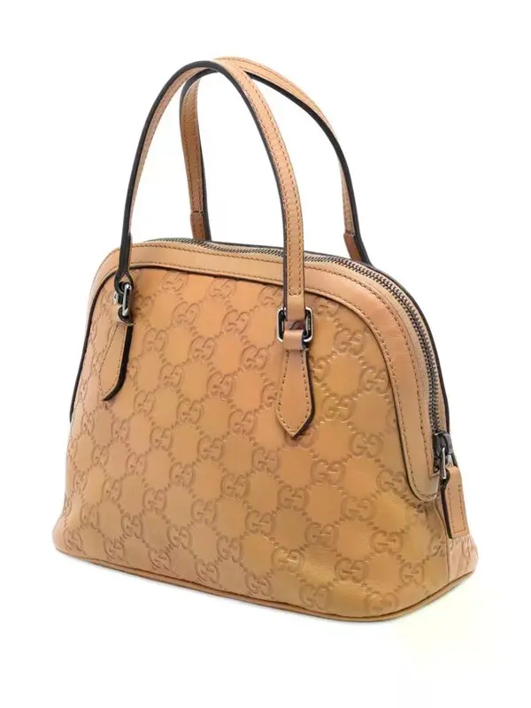Gucci Embossed Leather Dome Satchel - Brown