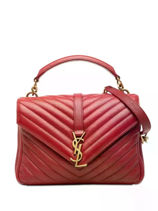 Saint Laurent Chevron Sheepskin Monogram College Satchel - Red