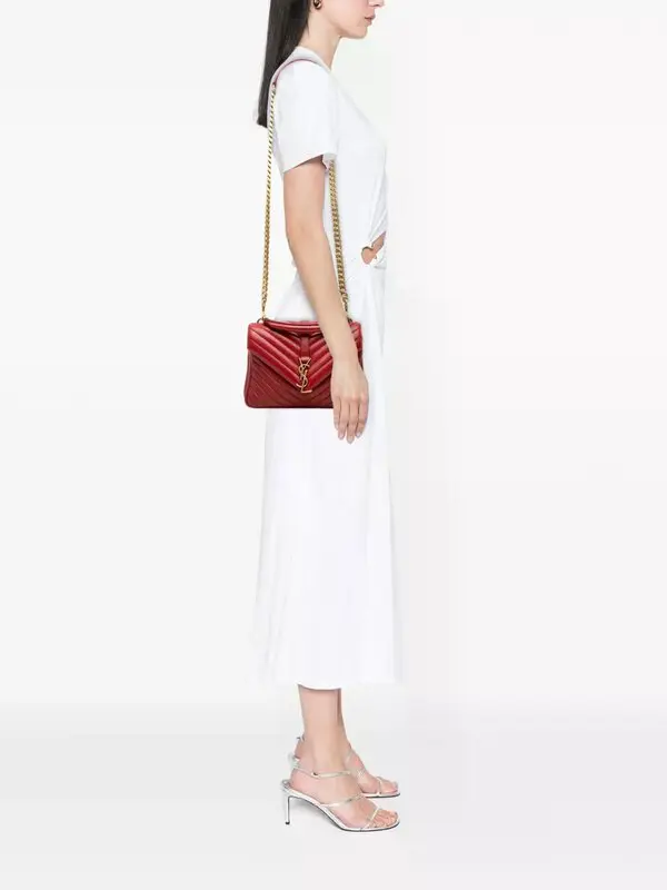 Saint Laurent Chevron Sheepskin Monogram College Satchel - Red