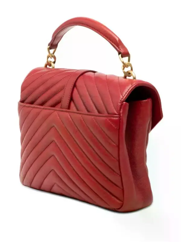 Saint Laurent Chevron Sheepskin Monogram College Satchel - Red