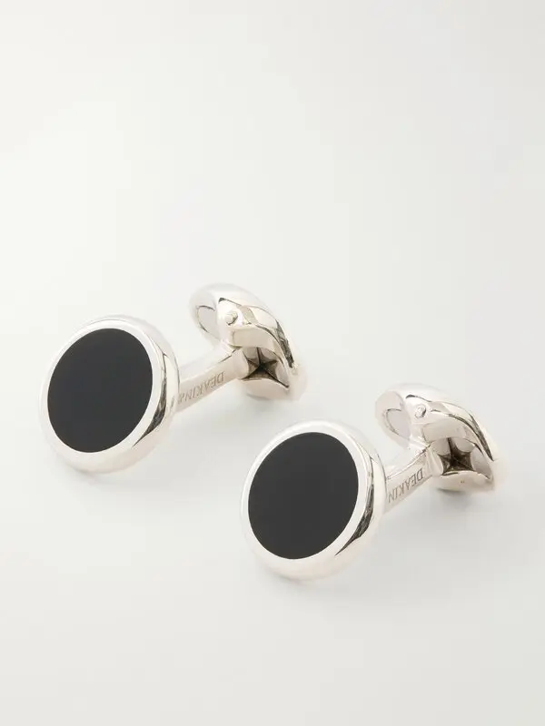 DEAKIN & FRANCIS Enamel And Sterling Silver Cufflinks And Dress Studs Set - Black