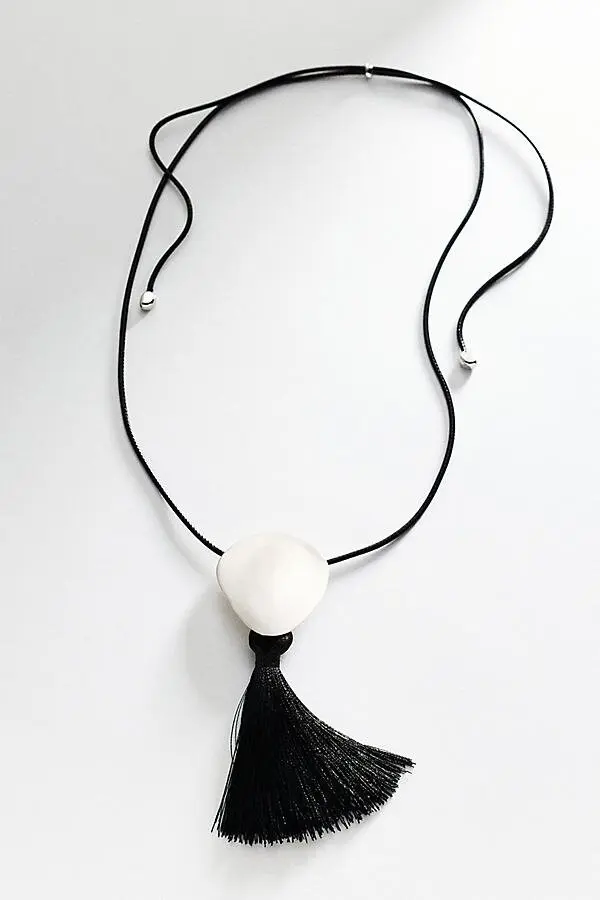 Anthropologie Metal Tassel Pendant Necklace - Black/silver
