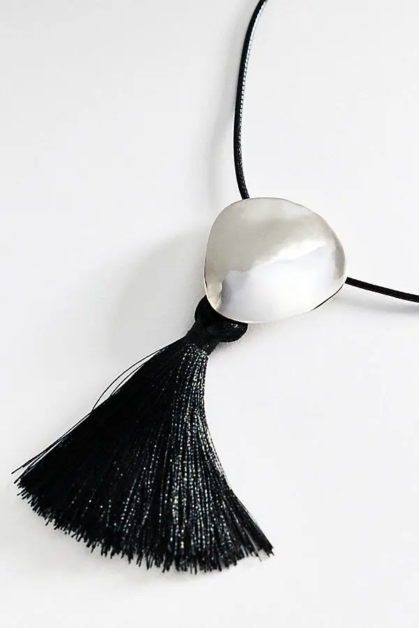 Anthropologie Metal Tassel Pendant Necklace - Black/silver