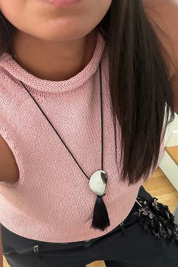 Anthropologie Metal Tassel Pendant Necklace - Black/silver