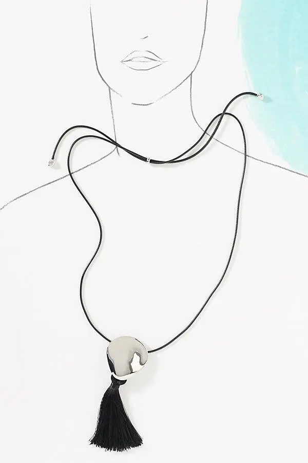 Anthropologie Metal Tassel Pendant Necklace - Black/silver