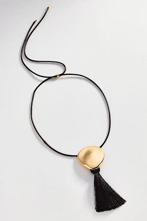 Anthropologie Metal Tassel Pendant Necklace - Neutral/gold