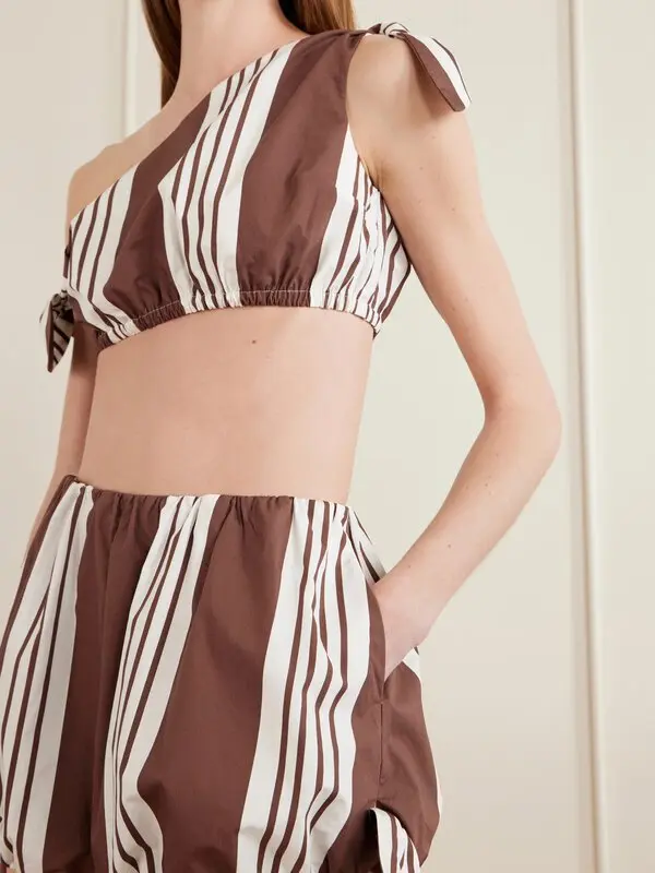 Posse Rosie Knotted Striped Cotton-poplin Shorts - Brown