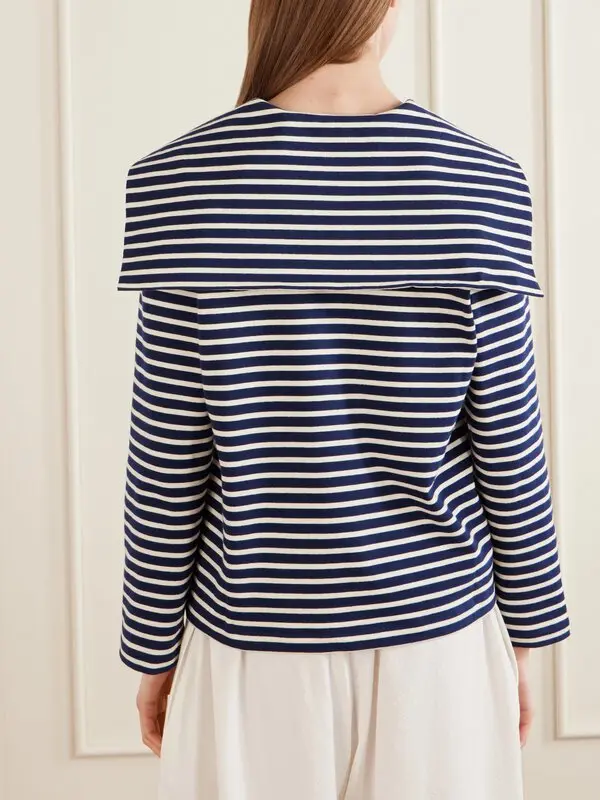 LES VACANCES D’IRINA Seaman Striped Cotton-jersey Blouse