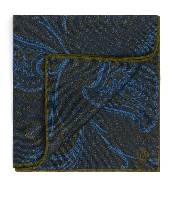 Dunhill Mulberry Silk Paisley Pocket Square - Navy