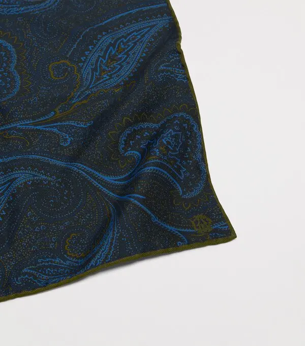 Dunhill Mulberry Silk Paisley Pocket Square - Navy