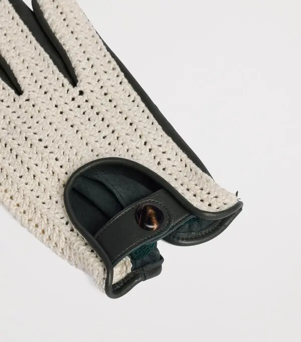 Dunhill Leather & Crochet Driving Gloves - Green