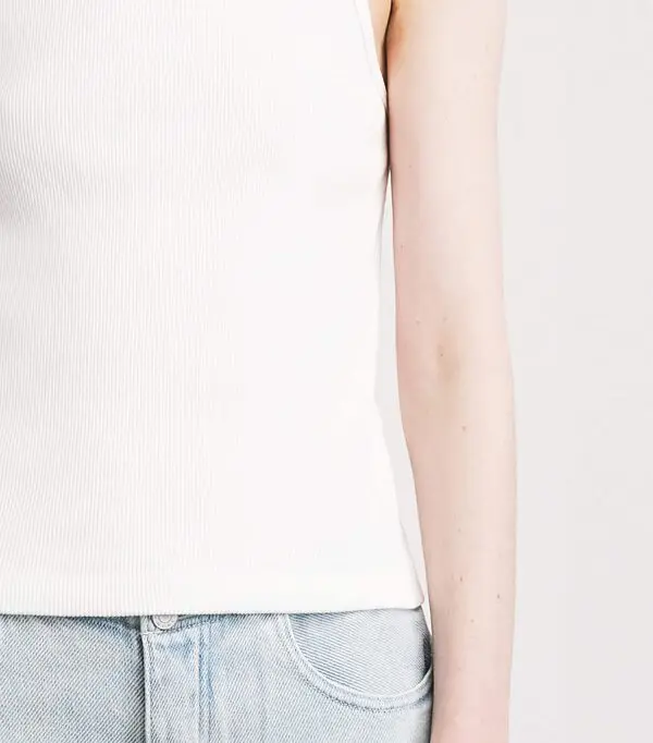 Still Here Ribbed Stretch Cotton Snap Tank Top - White
