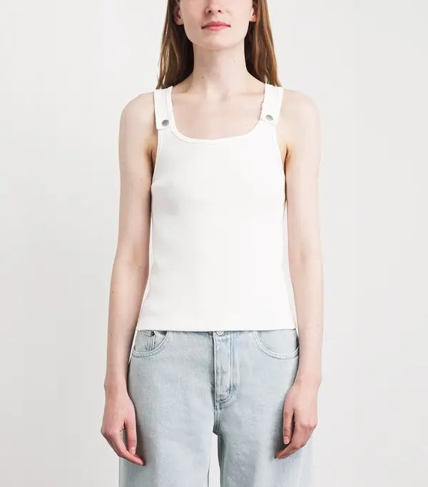 Still Here Ribbed Stretch Cotton Snap Tank Top - White