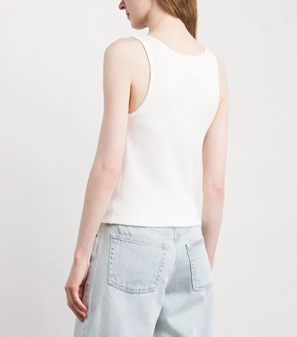 Still Here Ribbed Stretch Cotton Snap Tank Top - White
