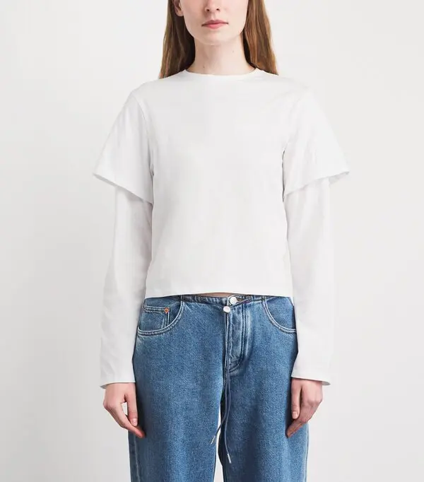 Still Here Organic Cotton Layered Crewneck T-shirt - White