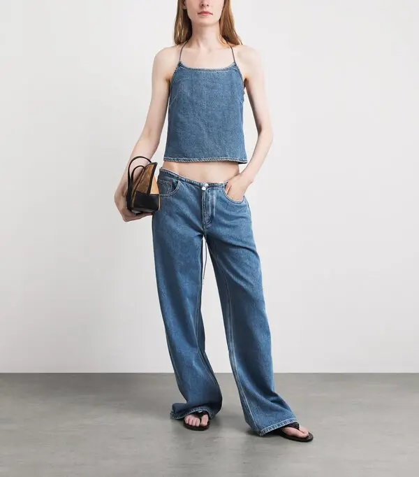 Still Here Denim Halter Neck Toggle Tank Top - Blue