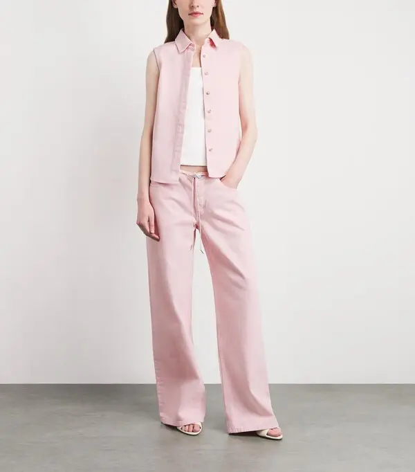 Still Here Wide-leg Jeans With Drawstring Waist - Pink