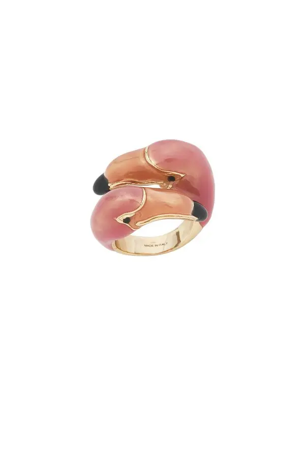Chloé Pink Gold Brass Flamingo Motif Ring - Berry Pink
