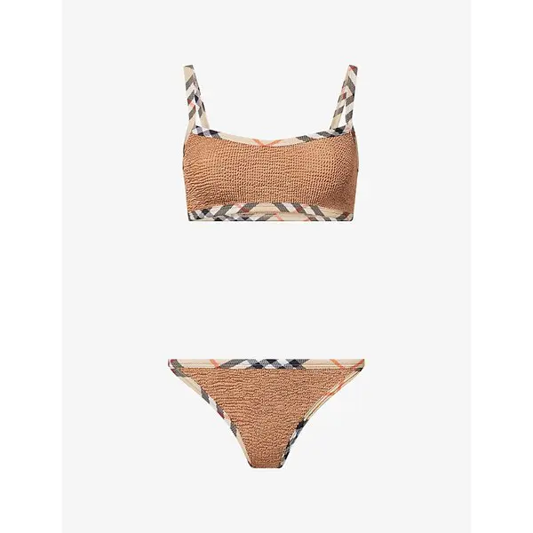 Hunza G Burberry X Check-trim Bikini And Scrunchie Set - Metallic Cocoa