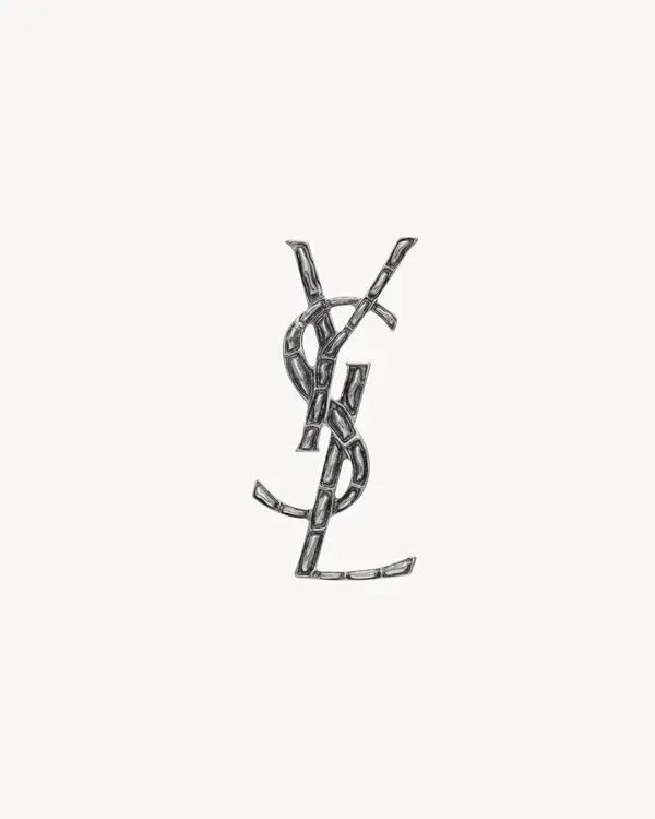 Saint Laurent Cassandre Crocodile Brooch In Metal - Oxidized Silver