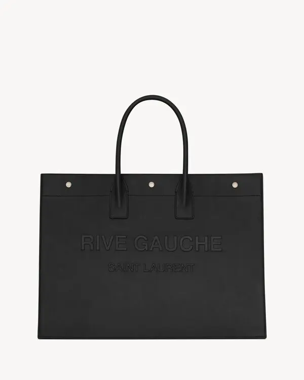 Saint Laurent Rive Gauche Large Tote Bag In Smooth Leather - Black