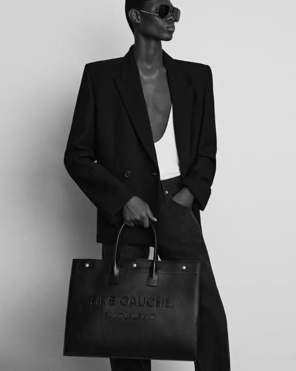 Saint Laurent Rive Gauche Large Tote Bag In Smooth Leather - Black