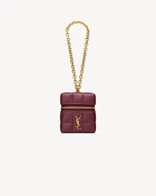 Saint Laurent Cassandre Matelassé Mini Cube On Chain In Shiny Leather