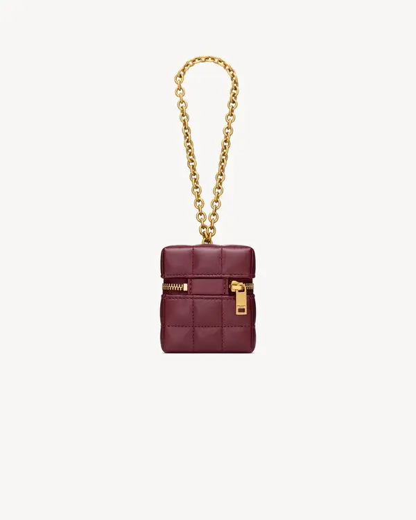 Saint Laurent Cassandre Matelassé Mini Cube On Chain In Shiny Leather