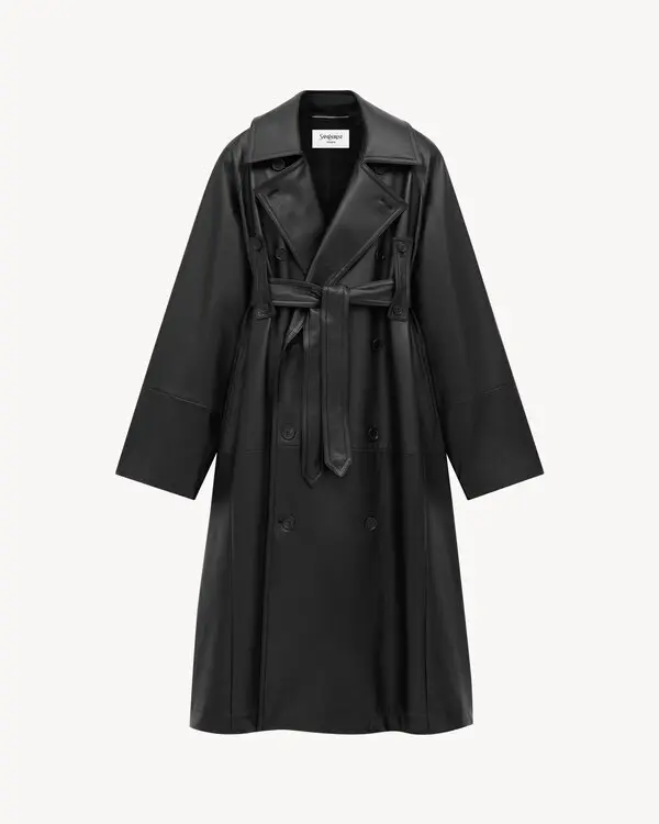 Saint Laurent Long Coat In Plunged Lambskin
