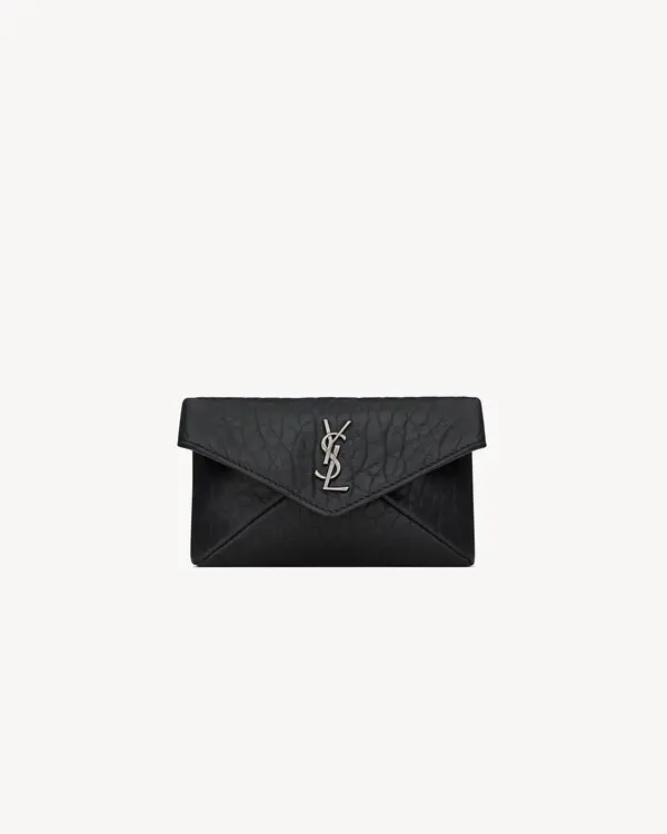 Saint Laurent Cassandre Envelope Card Case In Grained Leather - Black