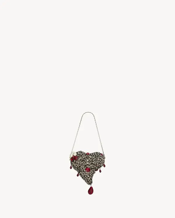 Saint Laurent Micro Heart Evening Bag In Crystals