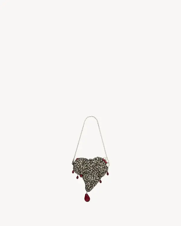 Saint Laurent Micro Heart Evening Bag In Crystals
