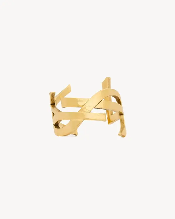 Saint Laurent Cassandre Cuff In Metal - Patinated Gold