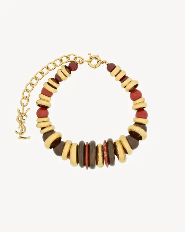 Saint Laurent Loulou Beaded Necklace - Red, Brown And Gold