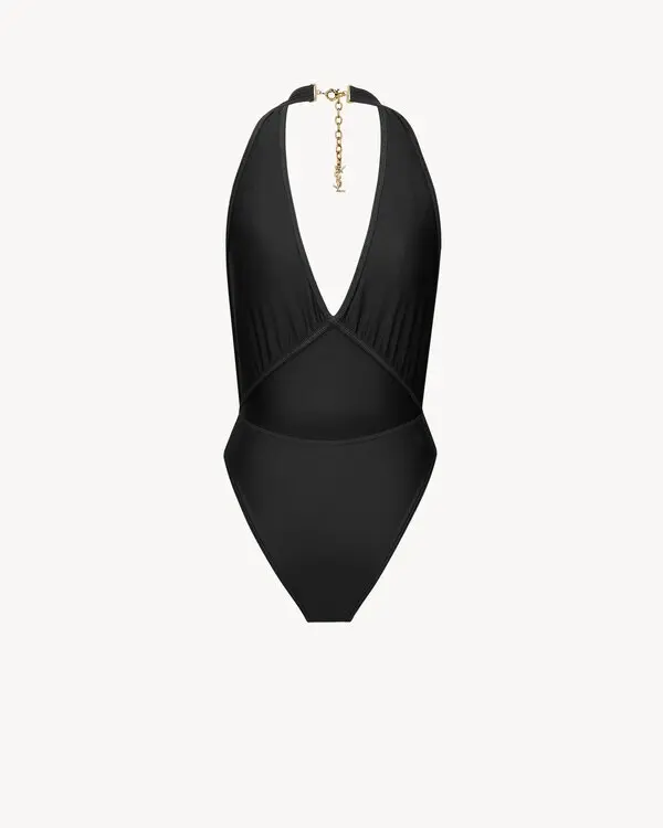 Saint Laurent Backless Halterneck Swimsuit With Cassandre Clasp