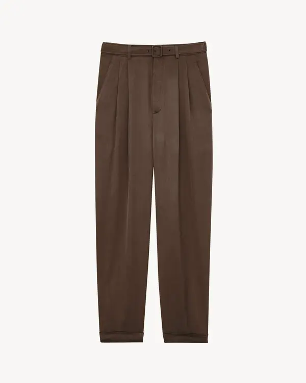 Saint Laurent Slim-fit Pants In Silk - Chocolat