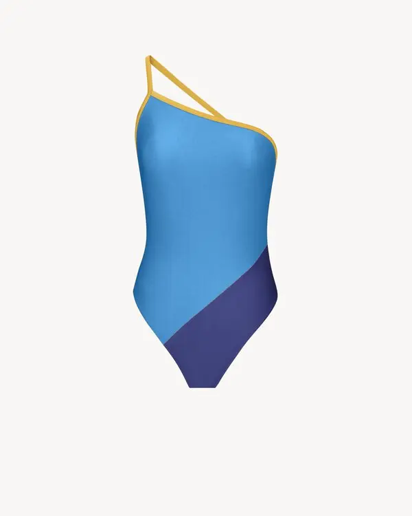 Saint Laurent One-shoulder Swimsuit - Bleu Bondi/bleumarine/curry