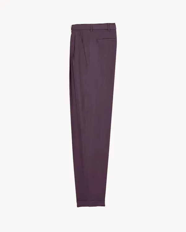 Saint Laurent Belted Silk Habotai Carrot-fit Pants - Prune