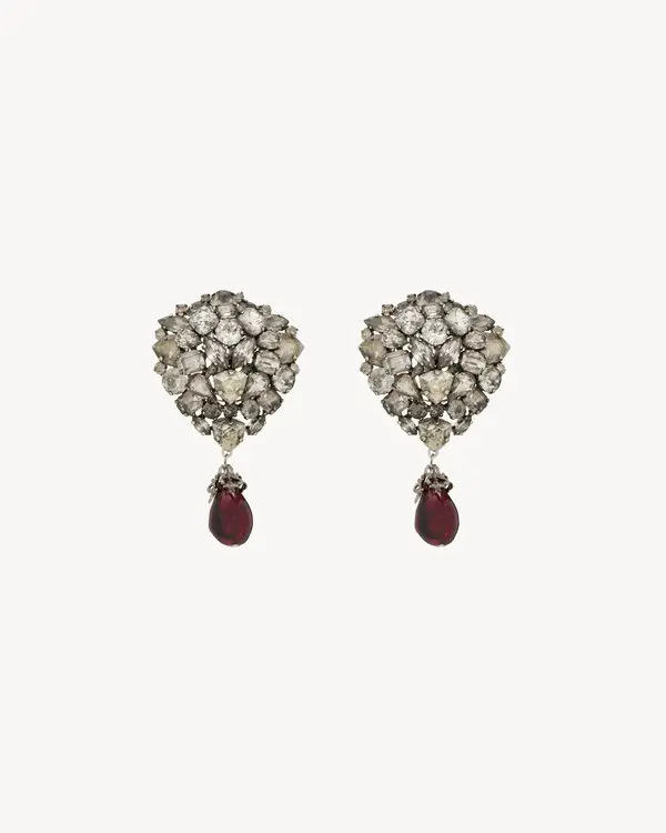 Saint Laurent Crystal Shield Drop Earrings - Red And Crystal