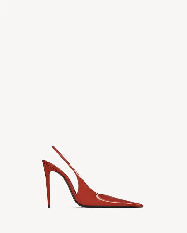 Saint Laurent Guermantes Slingback Pumps In Patent Leather - Dark Brick