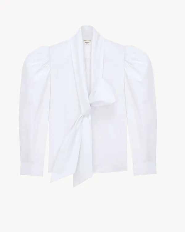 Saint Laurent Balloon Sleeve Blouse In Cotton Poplin - Blanc