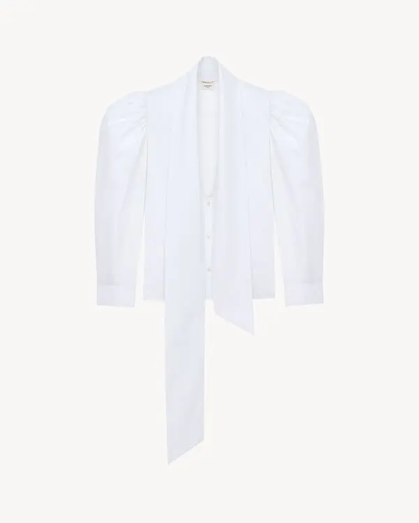 Saint Laurent Balloon Sleeve Blouse In Cotton Poplin