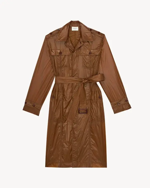 Saint Laurent Saharienne Trench Coat In Nylon - Cognac