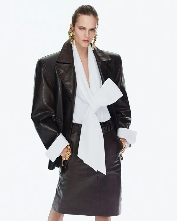 Saint Laurent Belted Pencil Skirt In Creased Leather