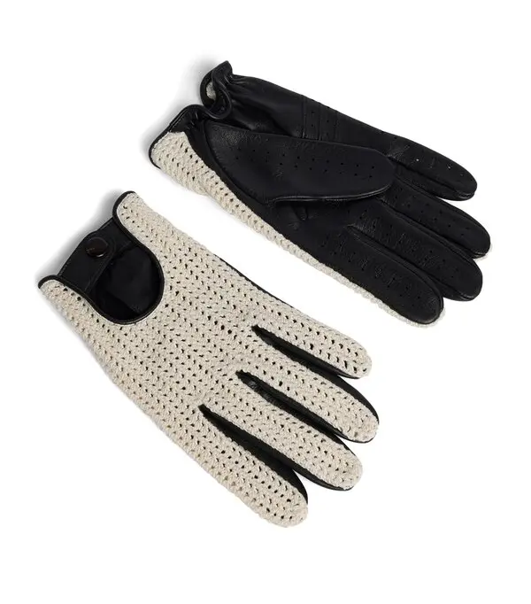 Dunhill Leather Crochet Driving Gloves - Black