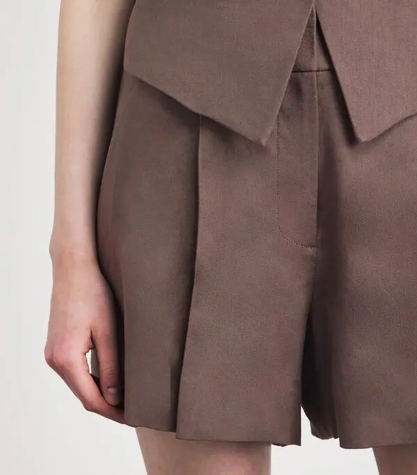 Veronica Beard Haina Pleated Linen-blend Shorts
