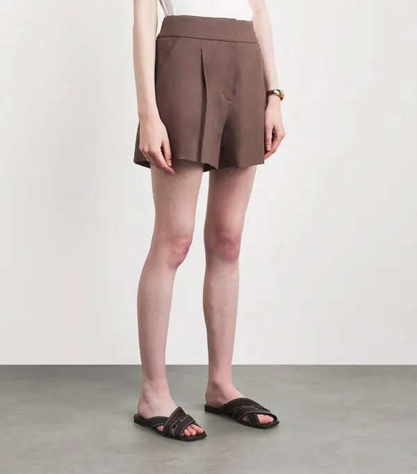 Veronica Beard Haina Pleated Linen-blend Shorts