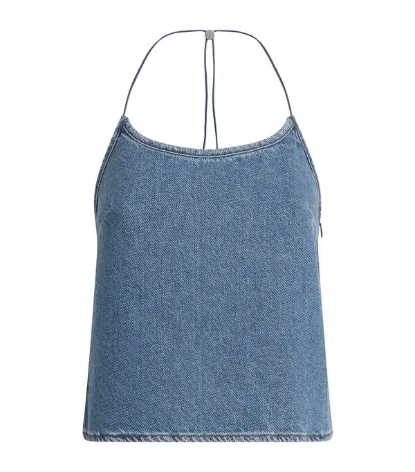 Still Here Denim Toggle Halter Tank Top - Blue